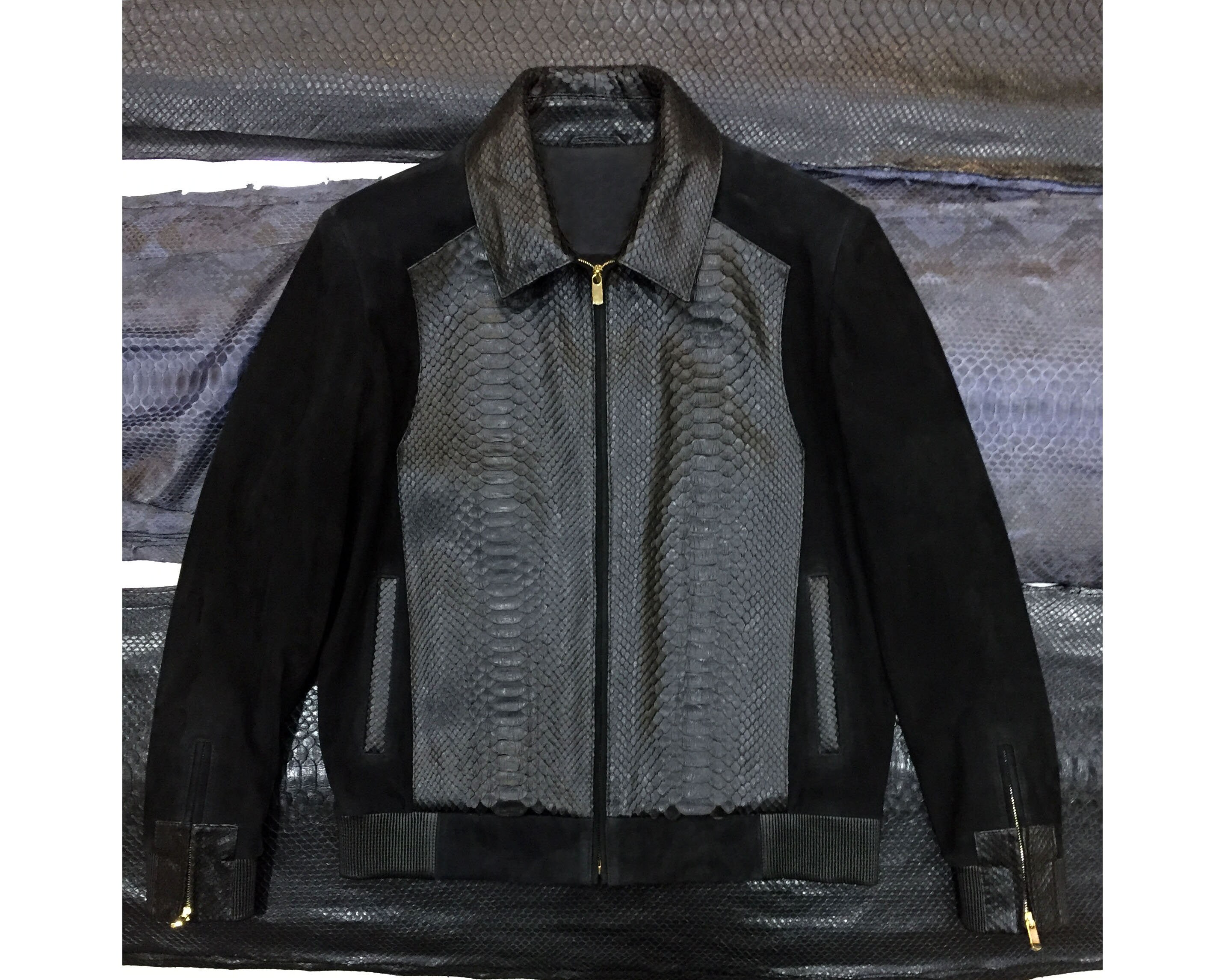 Men's Genuine Python Leather Snake Skin Black Premium Suede Jacket - Etsy