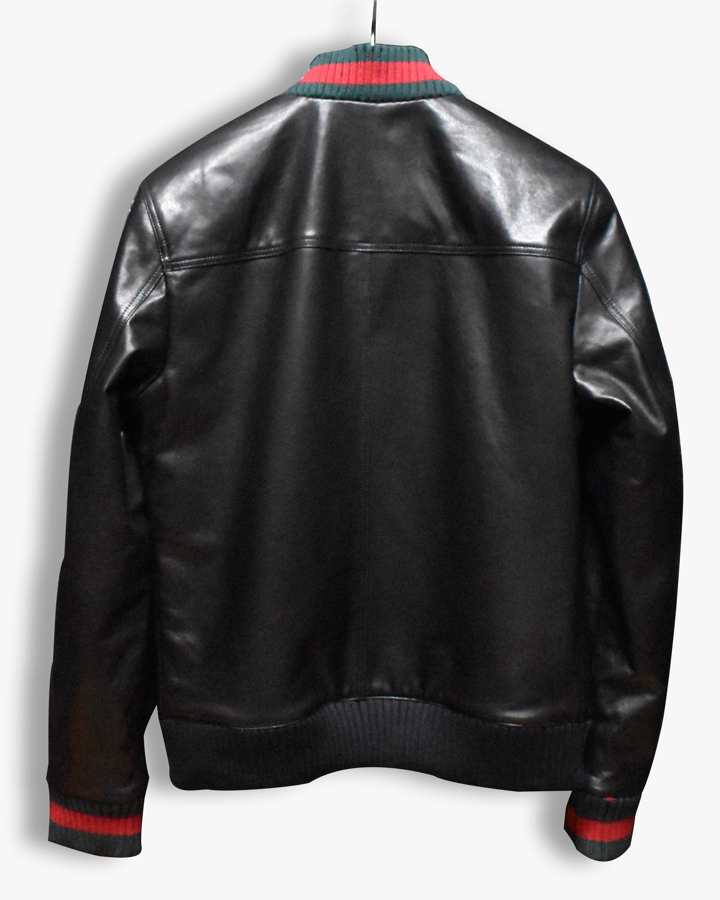 Men's Red Green Italian Colors Black Textured Genuine Leather Bomber ...