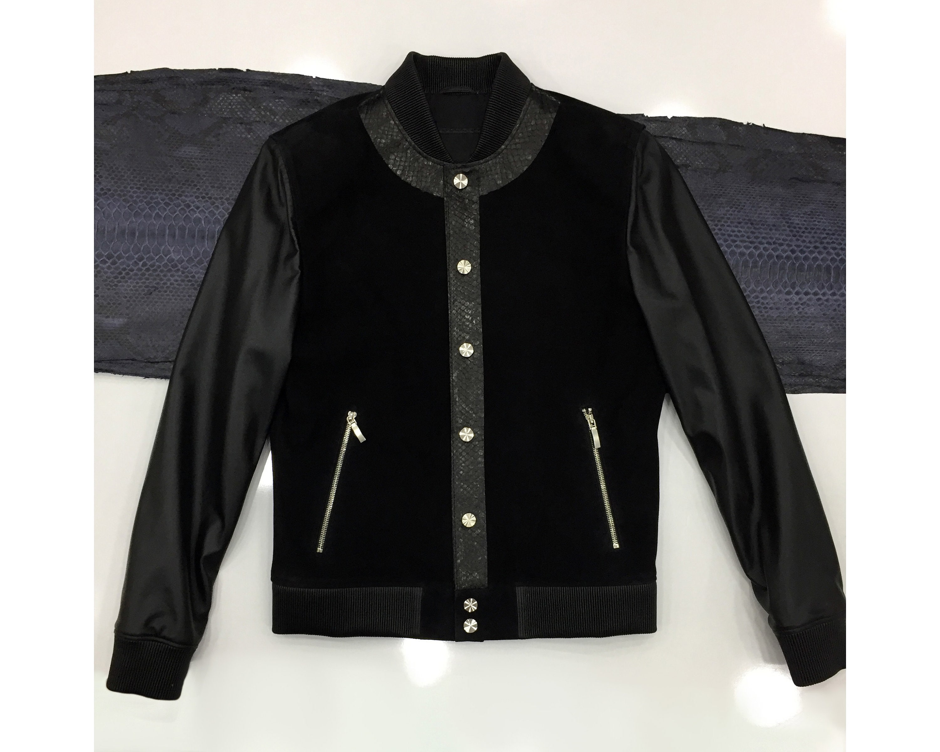 Men's Genuine Python Leather Trim Premium Suede Jacket - Etsy