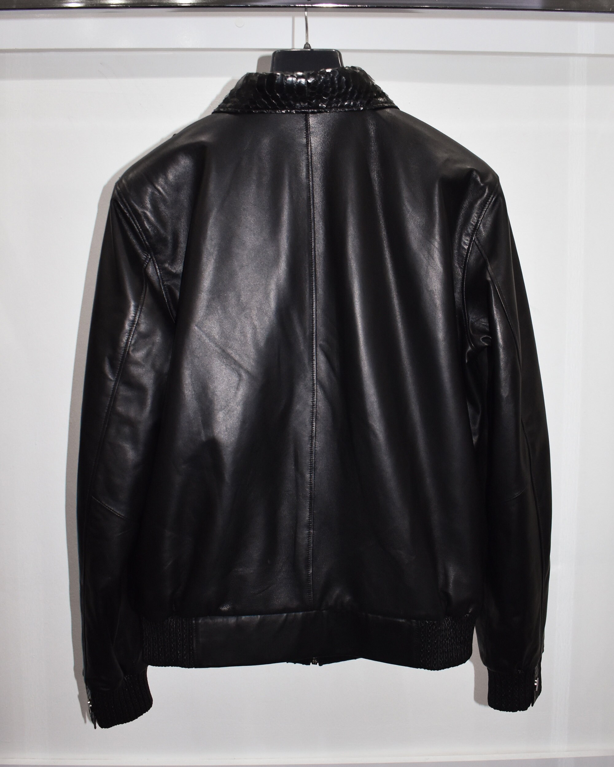 Men's Black Python Leather and Lambskin Combination Exotic Snake Skin ...