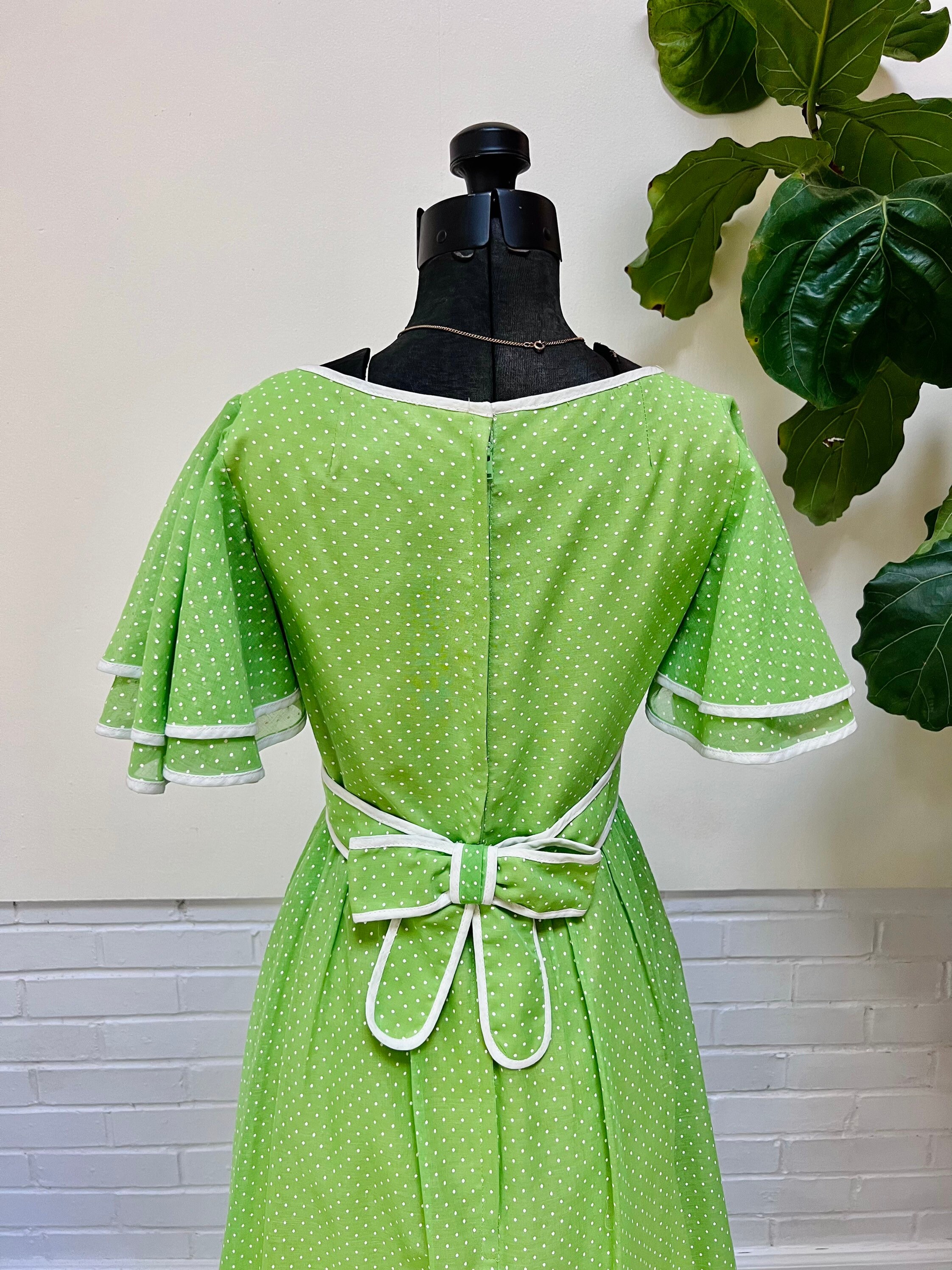 1960s Miss Elliette California Polka Dot Flutter Sleeve Green - Etsy