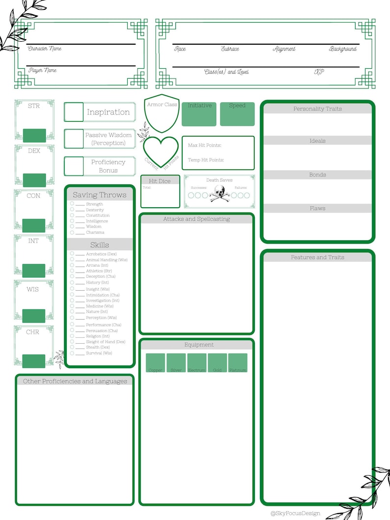 Downloadable Printable D&D 5e Character Sheet and Inventory - Etsy