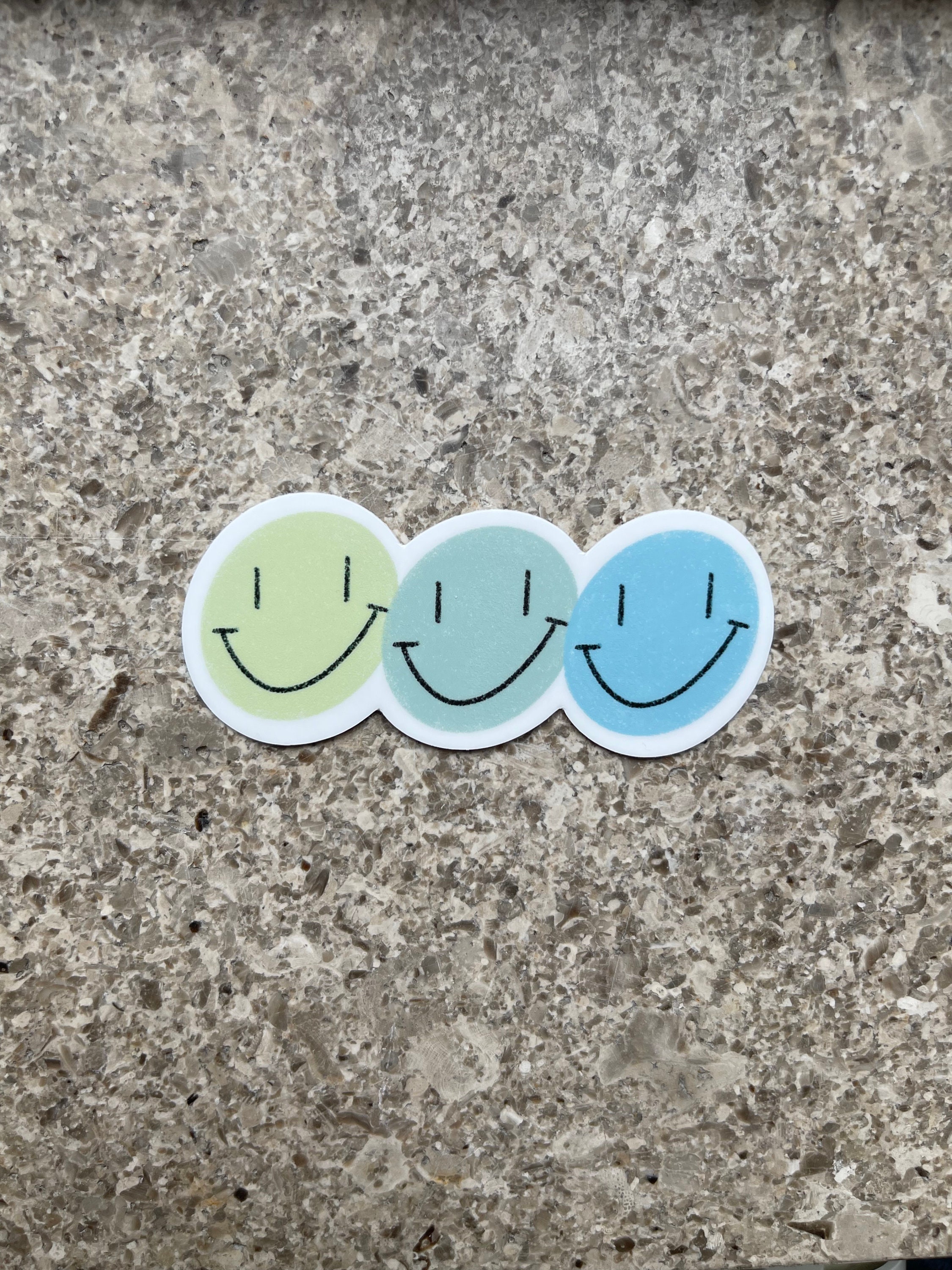 Smiley Face Sticker Vinyl Sticker Blue Tones - Etsy