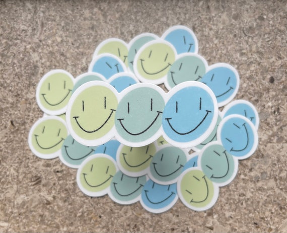 Smiley Face Sticker Vinyl Sticker Blue Tones | Etsy