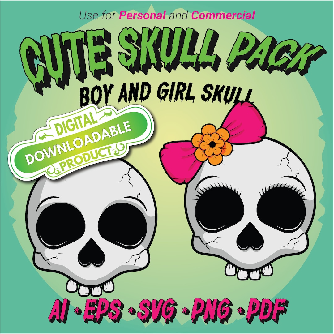 Cute Skull SVG Bundle | Cute Girl Skull | Pirate Skull SVG | Halloween ...