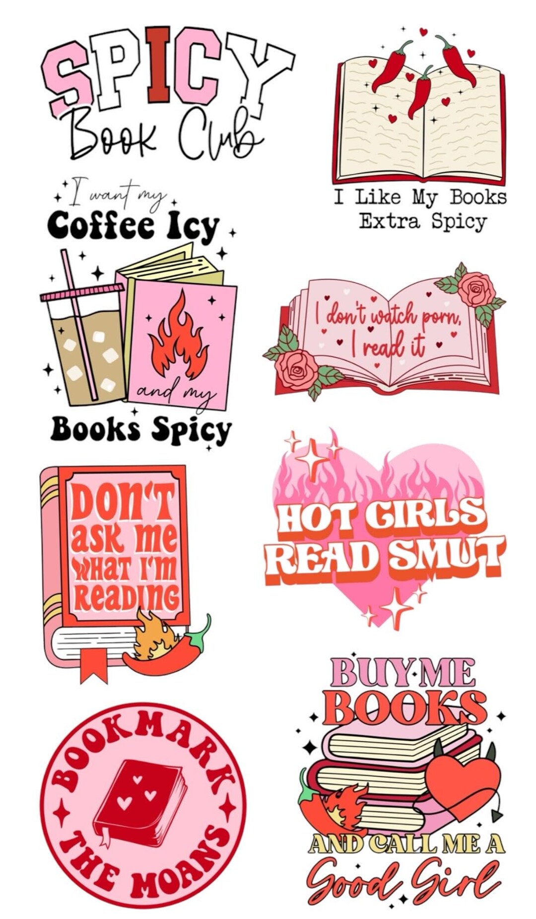 Spicy Book Lover's Sticker Sheet - Etsy