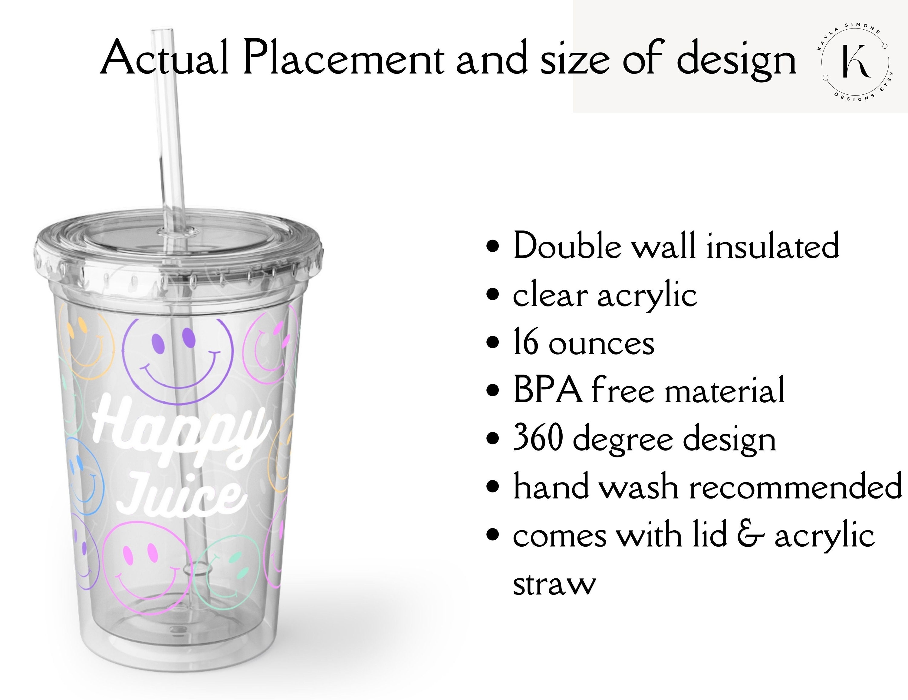HAPPY JUICE Smiley Face Tumbler | 16oz Acrylic Tumbler | 16oz Cold Cup ...