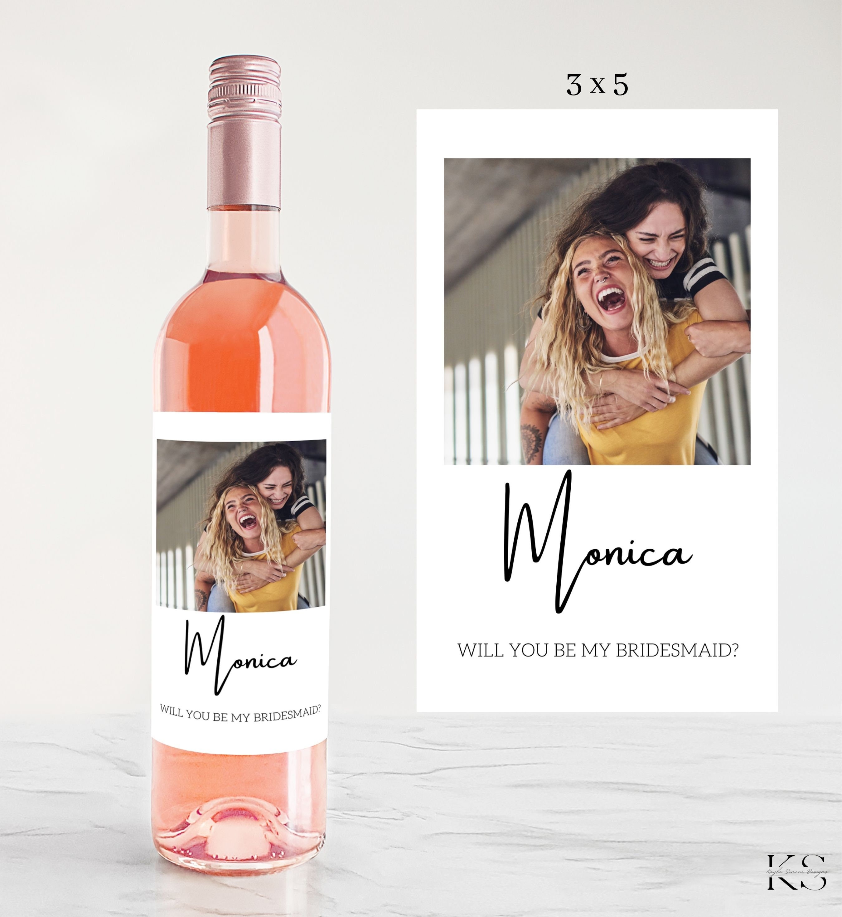 Janet - Minimalist Bridesmaid Proposal Wine Label Template | Unique ...