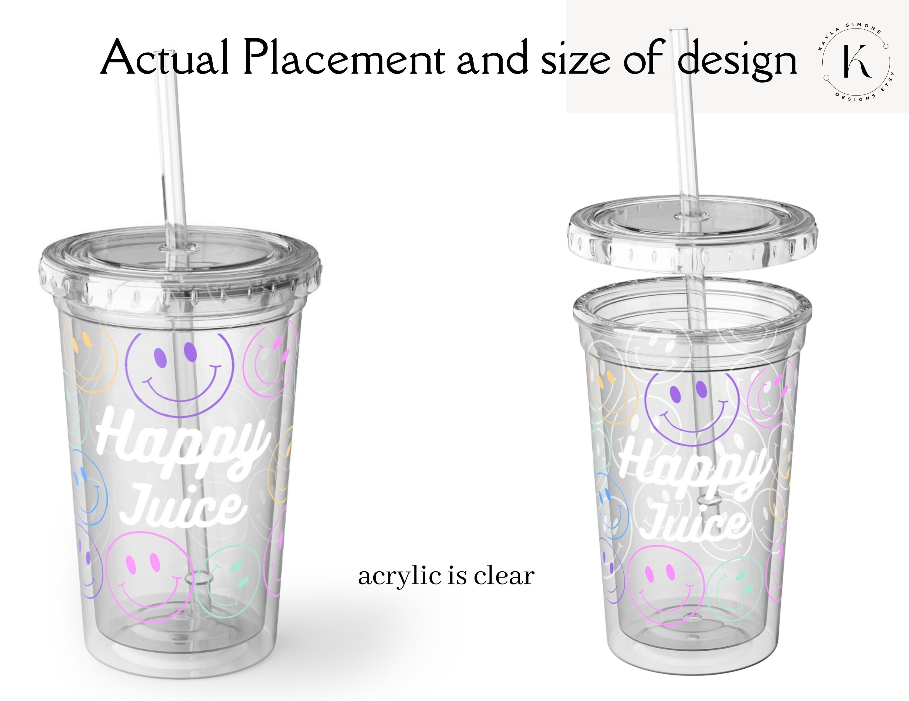 HAPPY JUICE Smiley Face Tumbler | 16oz Acrylic Tumbler | 16oz Cold Cup ...