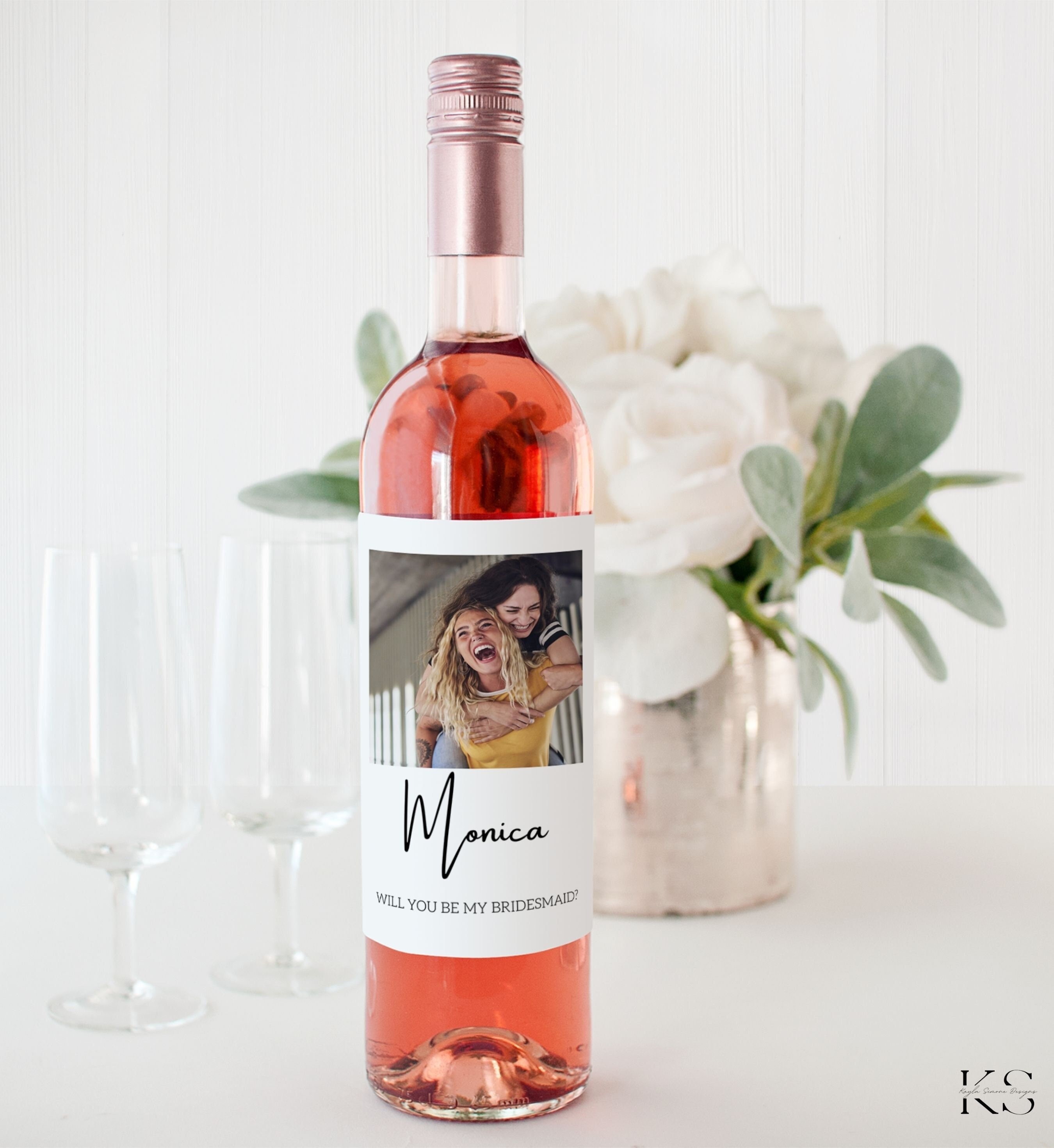 Janet - Minimalist Bridesmaid Proposal Wine Label Template | Unique ...