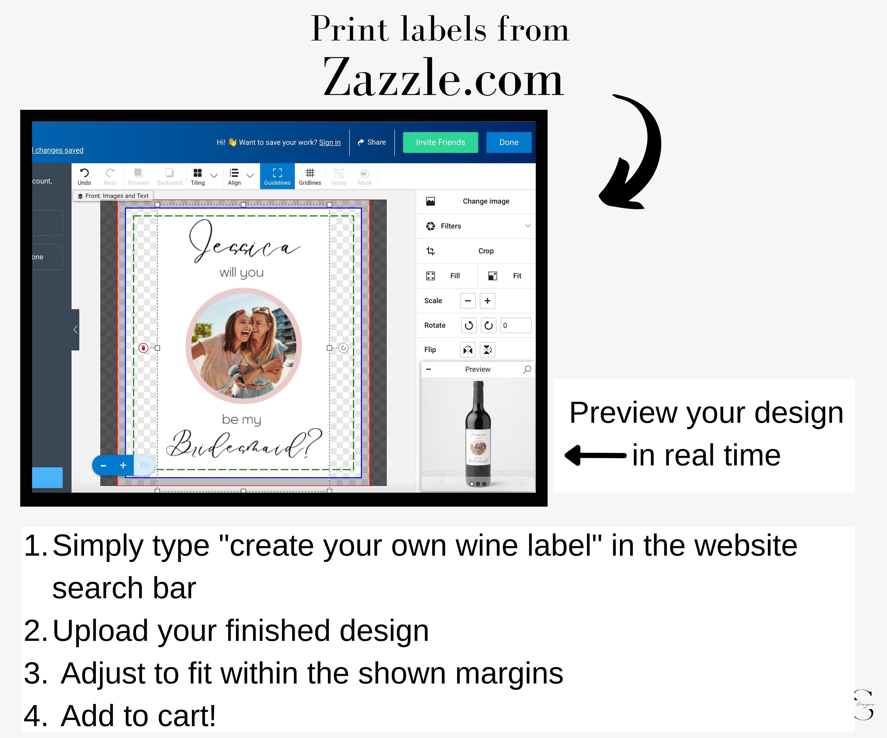 Janet - Minimalist Bridesmaid Proposal Wine Label Template | Unique ...