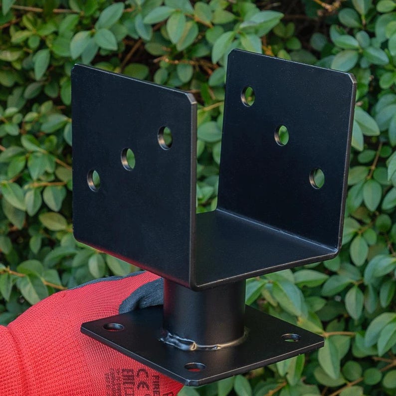 Heavy Duty Black Powder Coated Elevated Bolt Down Pergola Post Support ...