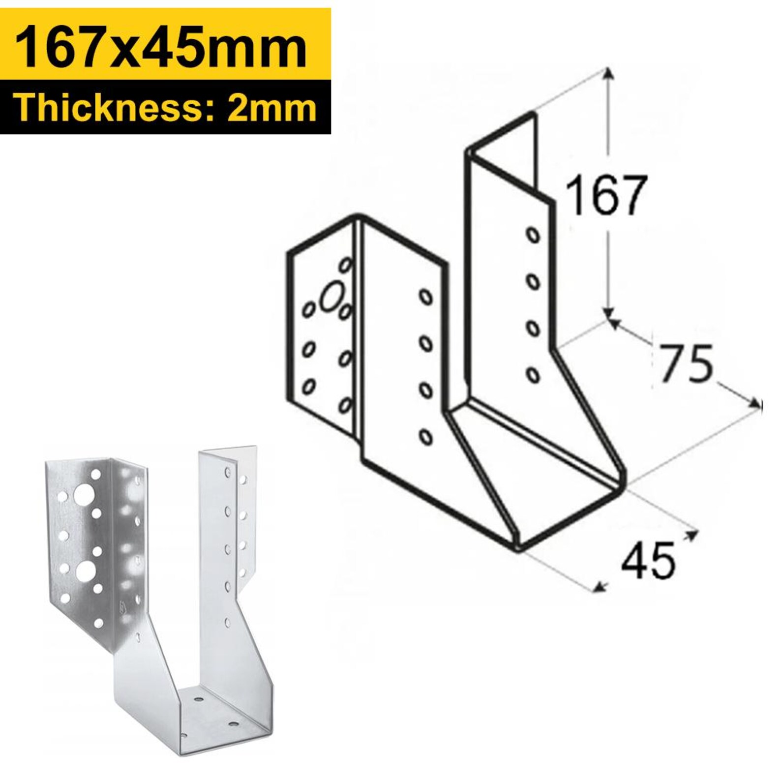 Reinforced Premium Heavy Duty Galvanised Face Fix Joist Hanger - 2mm ...