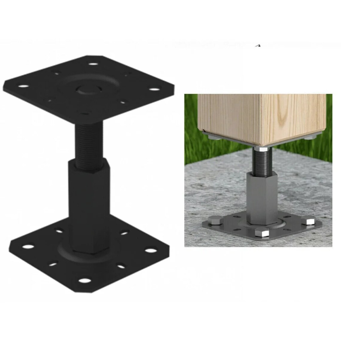Black Height Adjustable Bolt Down Post Support Support | Adjustable ...