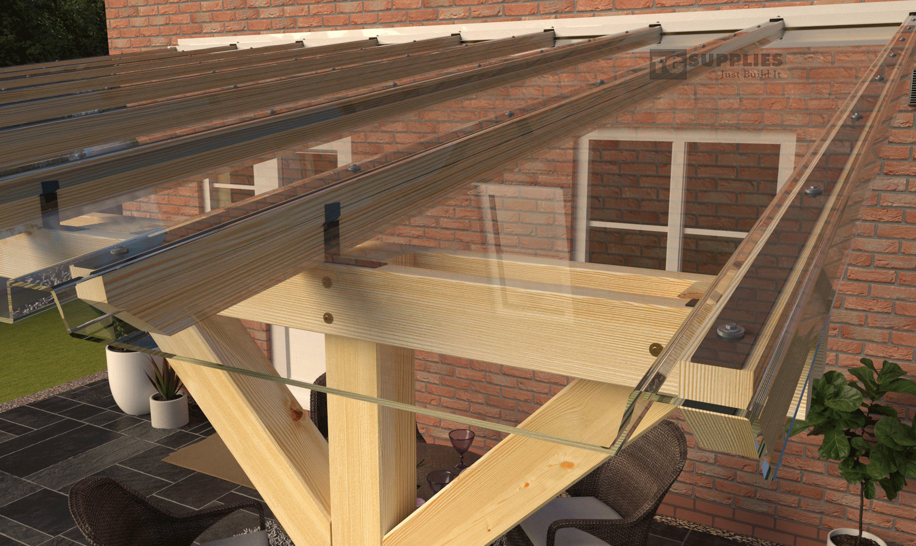 Complete Self-assembly Lean-to Pergola Skylite Kit With EZ Glaze ...