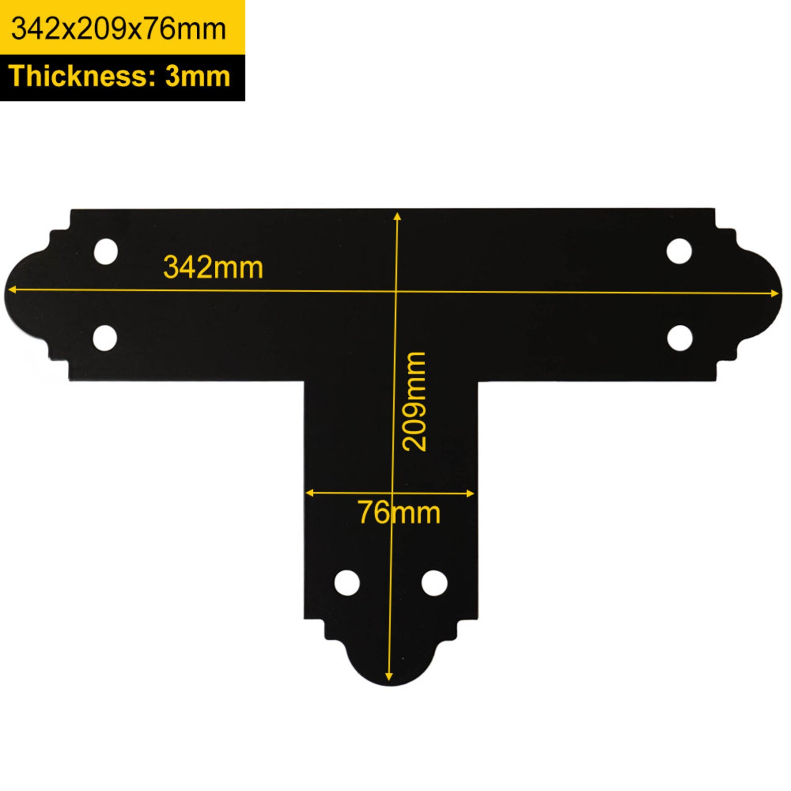 Black Ornamental Tee Bracket Brace | T Shape Pergola Connector | Black ...