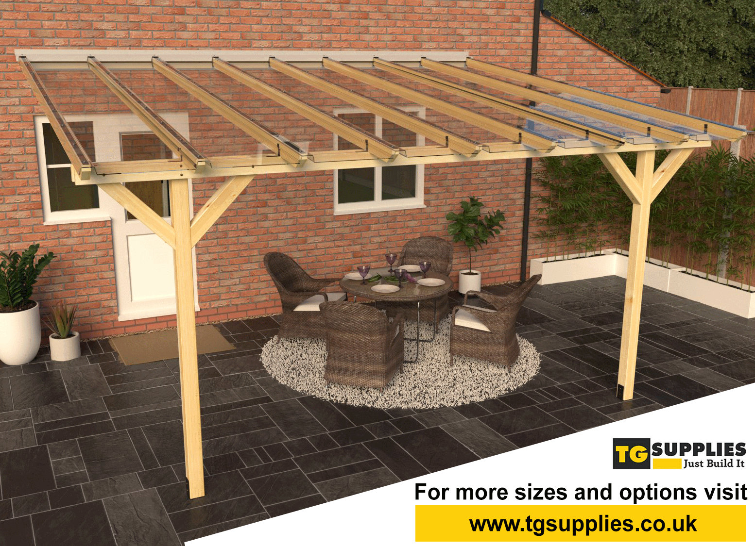Complete Self-assembly Lean-to Pergola Skylite Kit With EZ Glaze ...