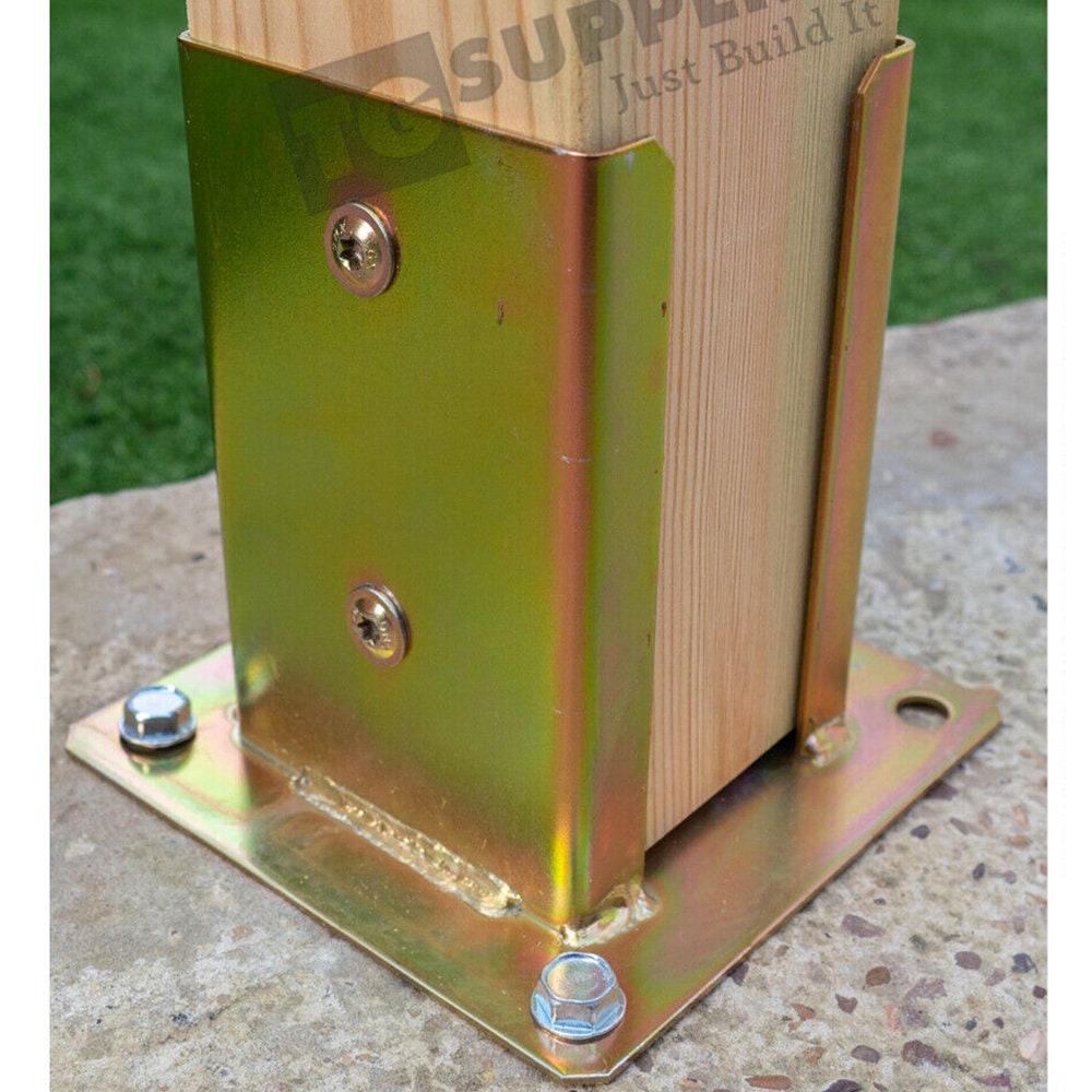 Heavy Duty Yellow Galvanised Bolt Down Pergola Post Support | Pergola ...