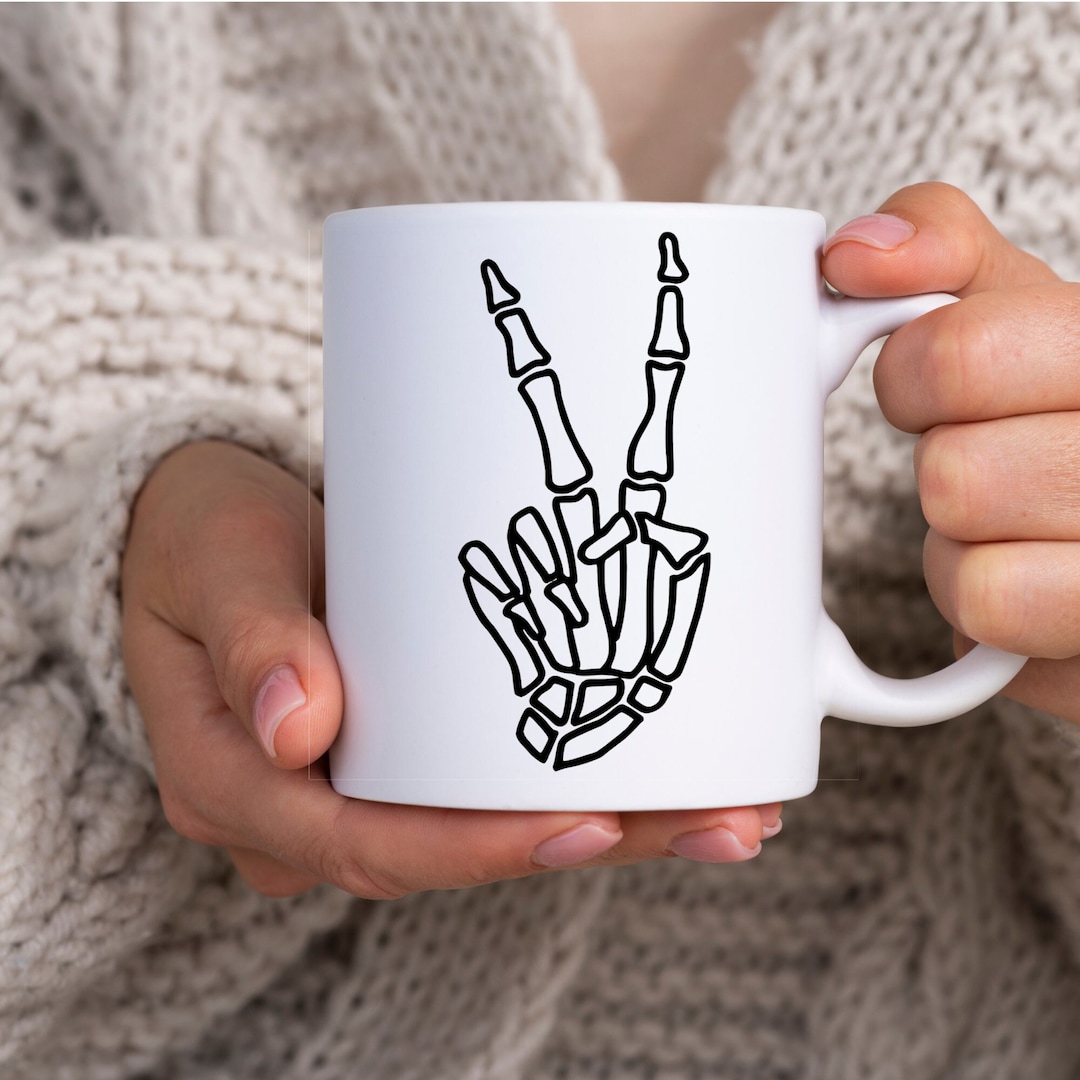 Bone Peace Sign Mug, Skeleton Hand Peace Sign, Skeleton Peace Sign ...