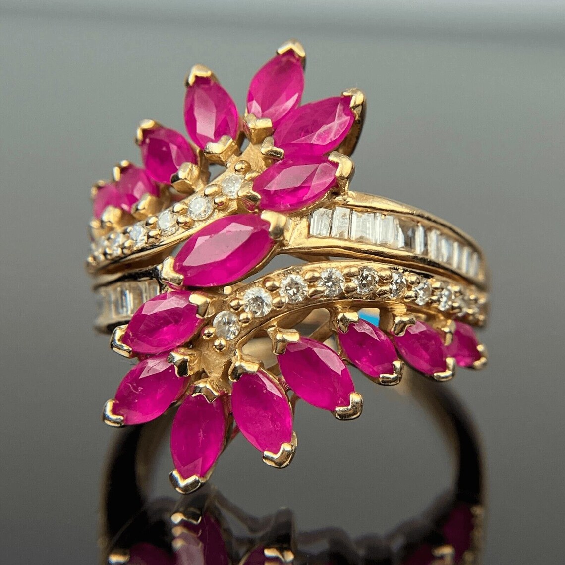 EFFY Ruby Royale 14k Marquise Ruby & Diamond Yellow Gold Ring Size 6.75 ...