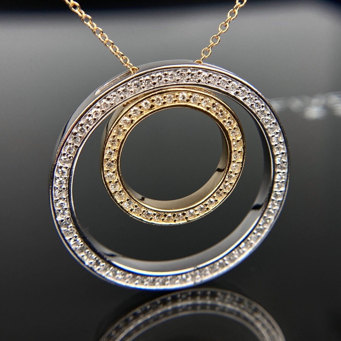 EFFY BH 14k Yellow & White Gold Diamond Circle Eternity Pendant W 18 ...