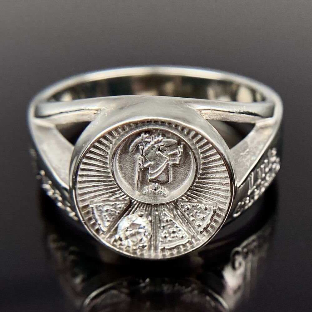 Vintage Rare Little Caesar's 10k Diamond Signet White Gold Ring Size 7 ...