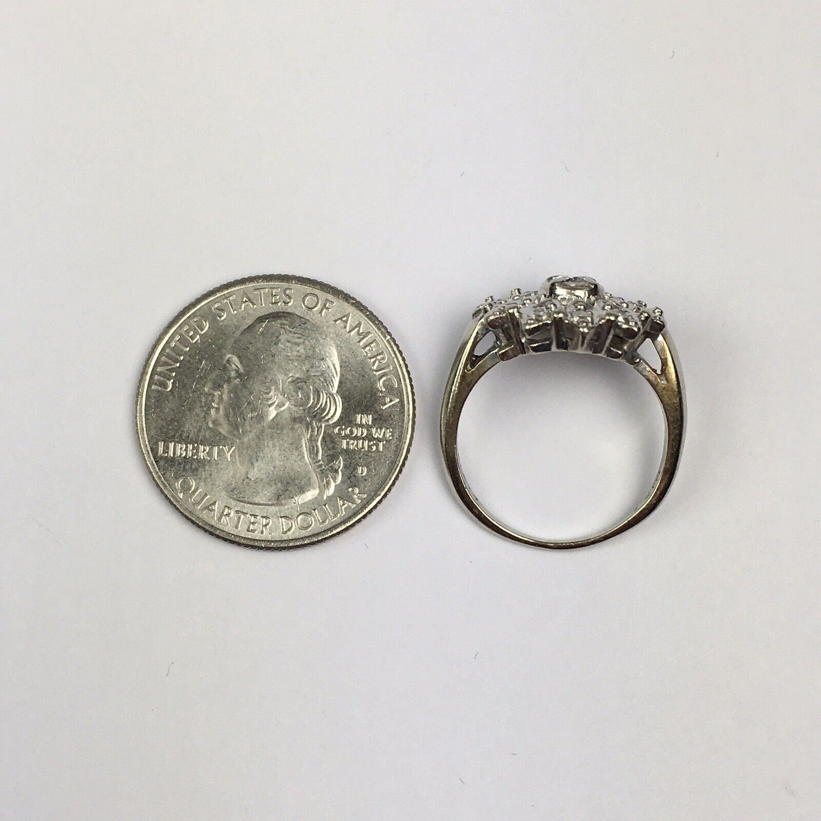 14k Diamond Cluster Circle White Gold Ring Size 7 - Etsy