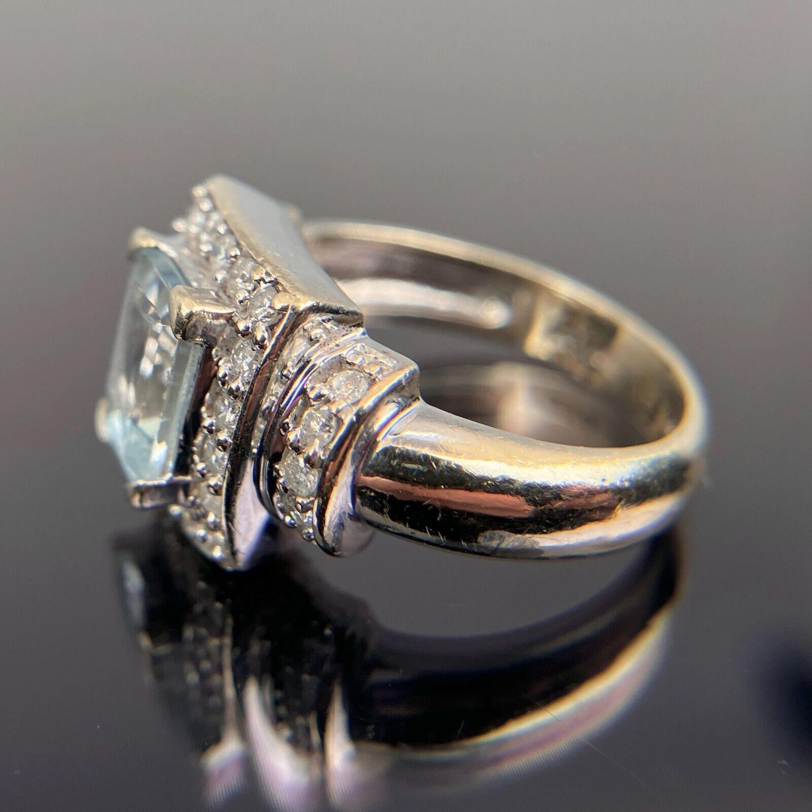 EFFY BITA 14k Diamond & Emerald-cut Aquamarine White Gold Halo Ring Size 4 - Etsy