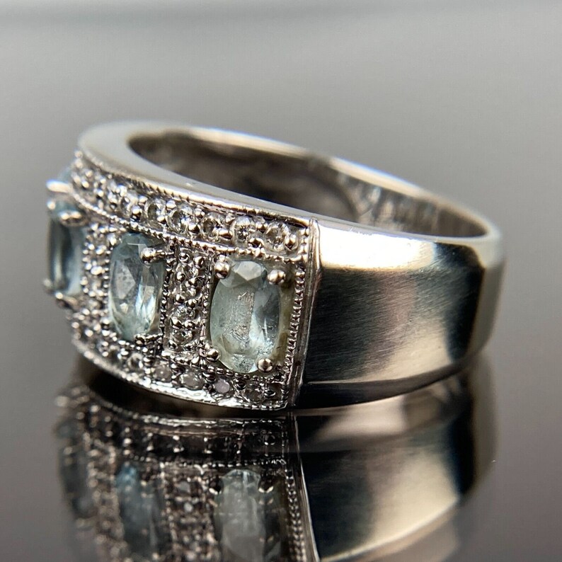 EFFY BITA 14k Diamond & Aquamarine Band White Gold Ring Size 7 - Etsy