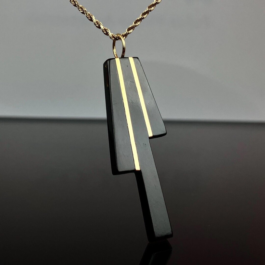 Bernard K. Passman 14k Yellow Gold Black Coral Modernist Pendant W 17 ...
