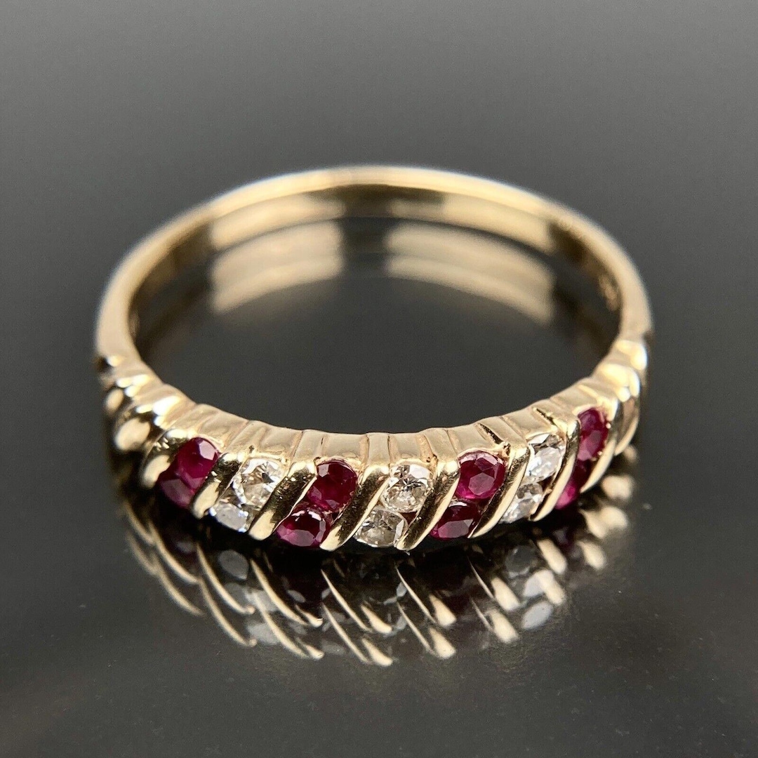 EFFY BH 14k Diamond & Ruby Yellow Gold Ring Band Size 8.5 - Etsy
