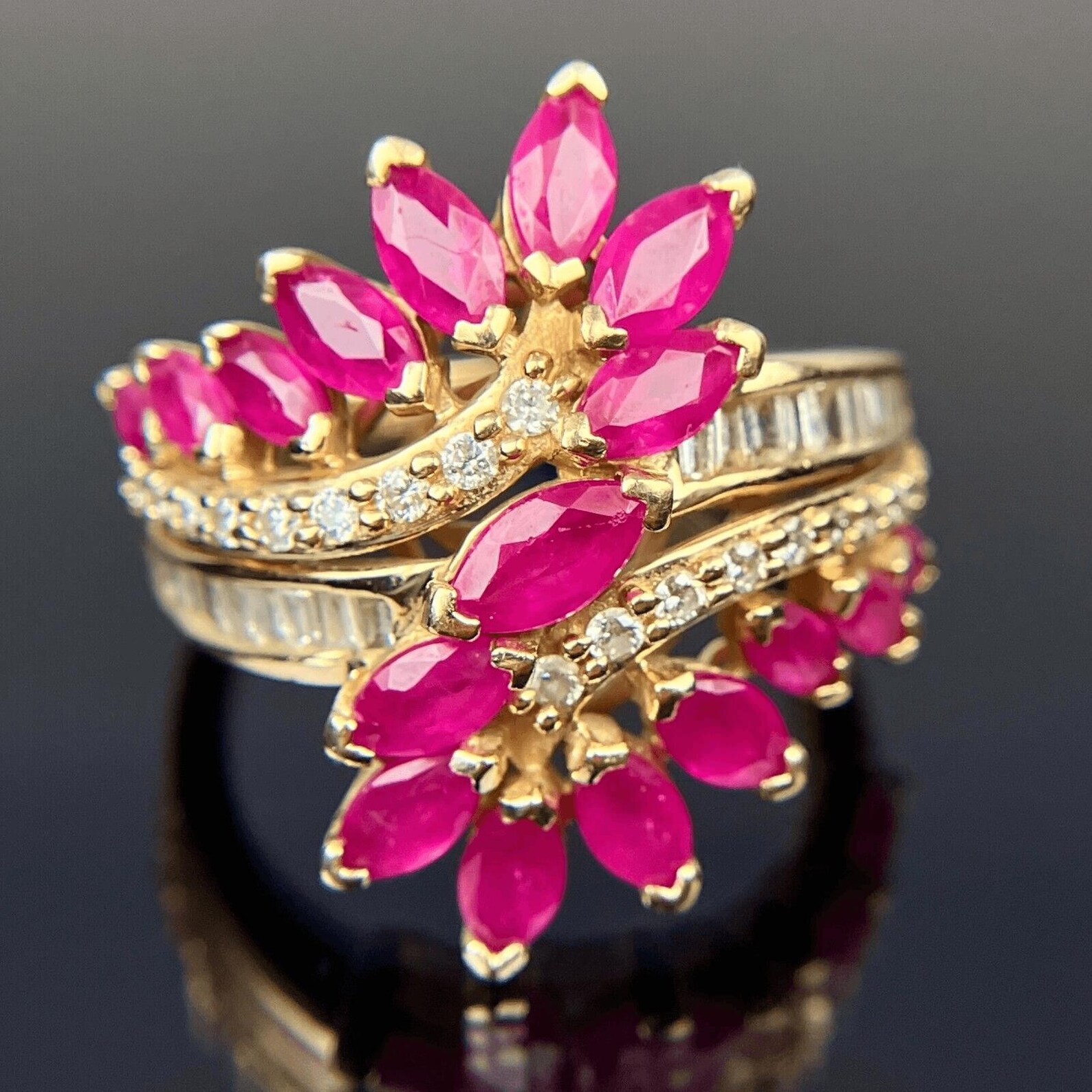 EFFY Ruby Royale 14k Marquise Ruby & Diamond Yellow Gold Ring Size 6.75 ...