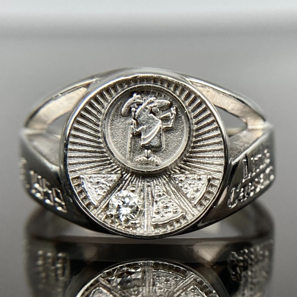 Vintage Rare Little Caesar's 10k Diamond Signet White Gold Ring Size 7 ...