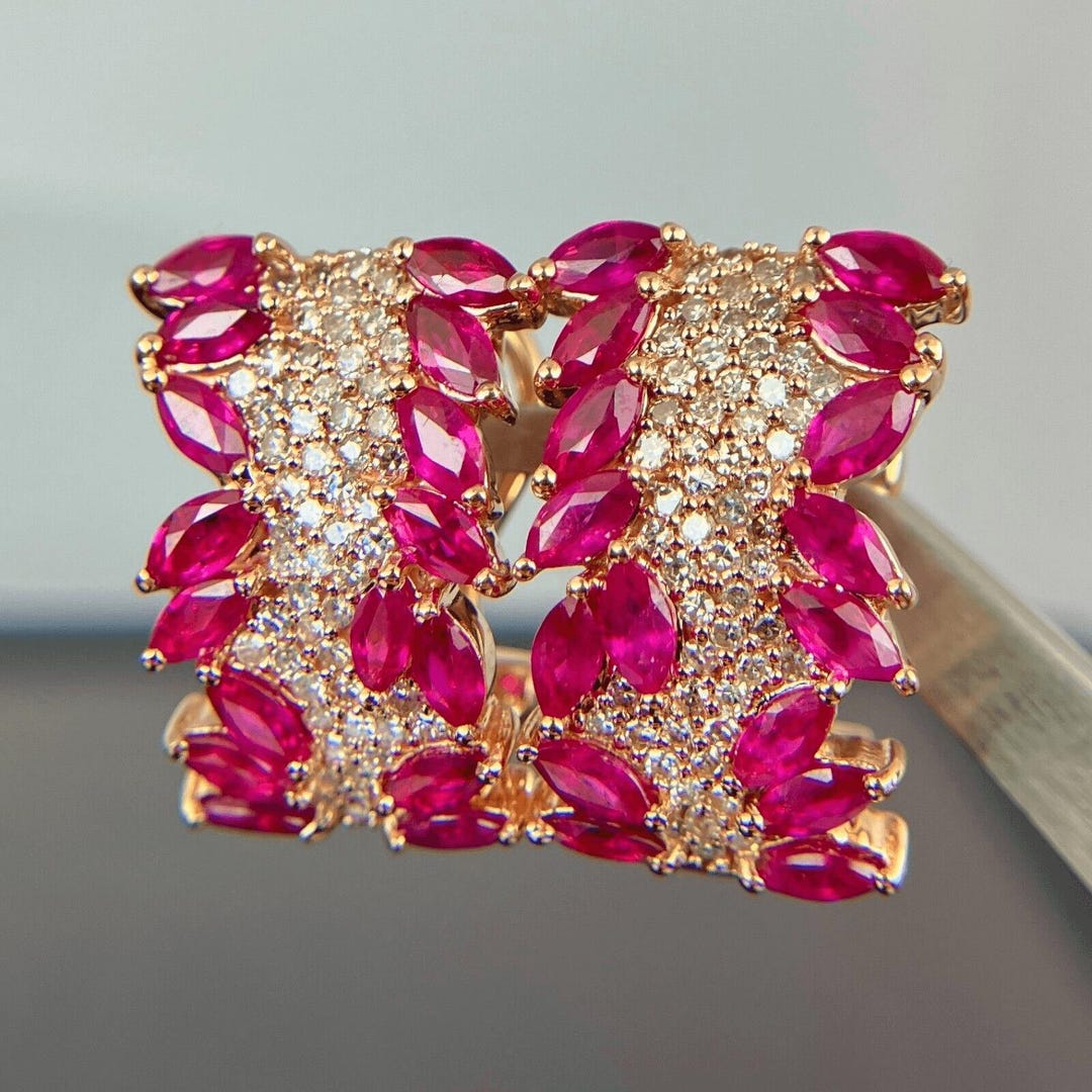 EFFY Rosa Marquise Ruby & Diamond Pavé Omega Huggie Earrings - Etsy