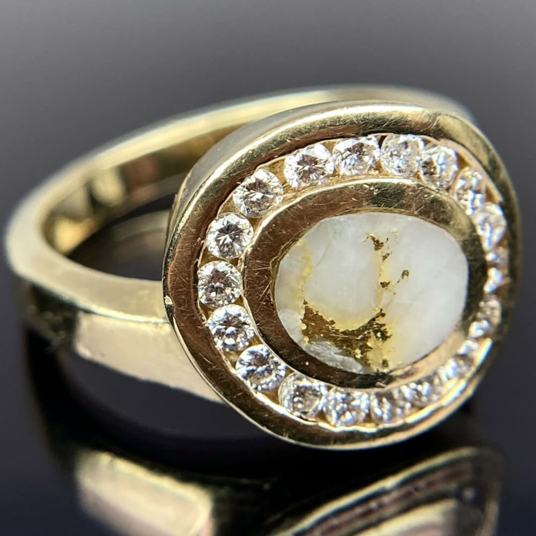 14k Diamond & Golden Quartz Yellow Gold Ring Size 7.25 - Etsy