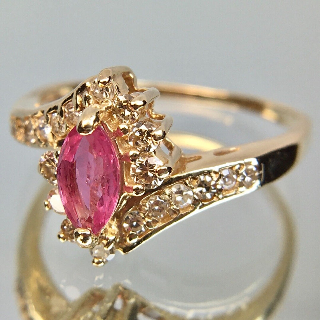 14k Diamond & Marquise Ruby Yellow Gold Ring Size 6 - Etsy