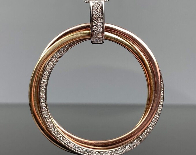 EFFY Trio 14k White Yellow & Rose Gold Diamond Circle Pendant 18.25" Necklace - Etsy