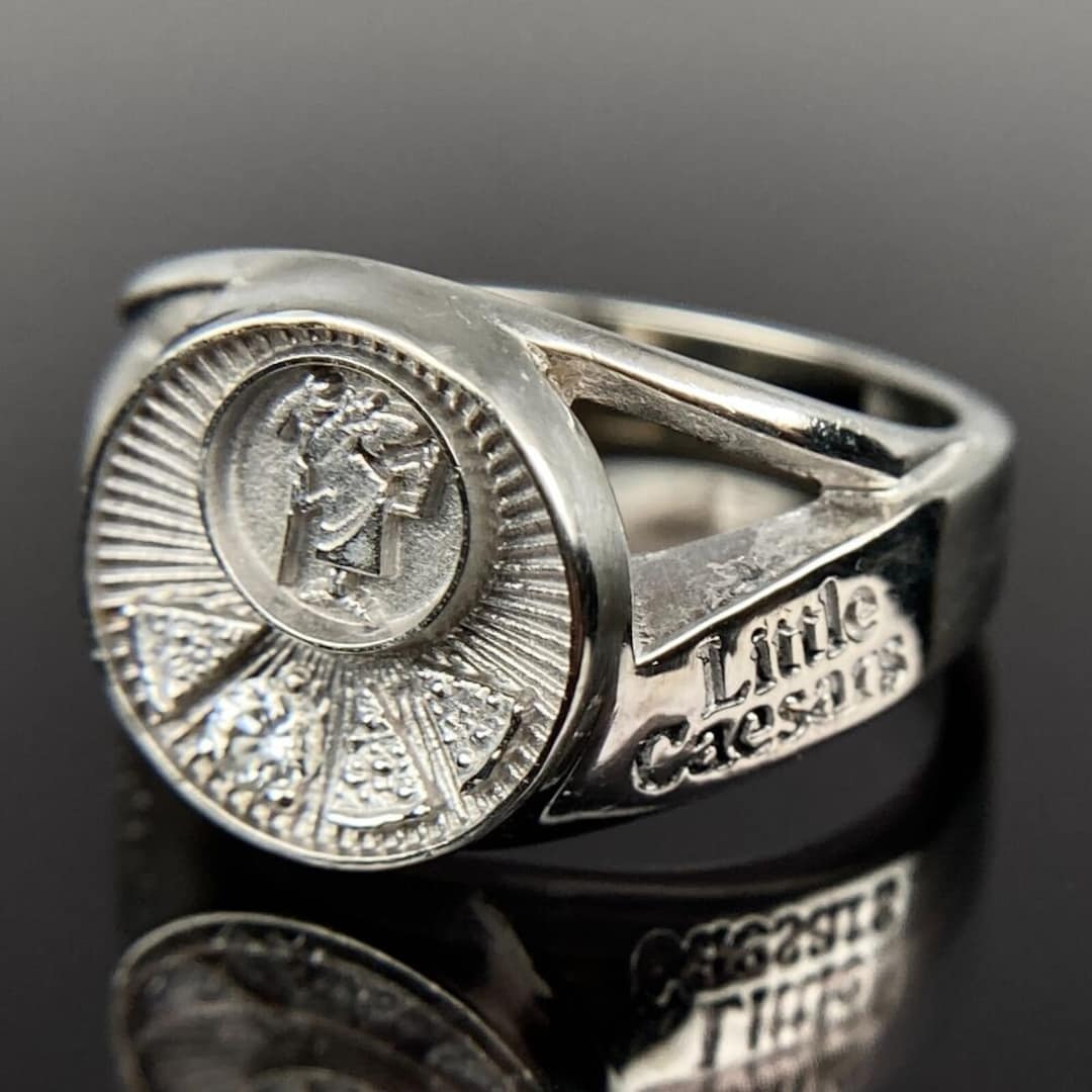 Vintage Rare Little Caesar's 10k Diamond Signet White Gold Ring Size 7 ...