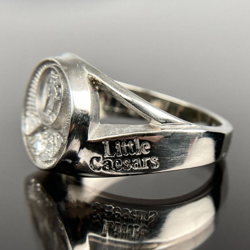 Vintage Rare Little Caesar's 10k Diamond Signet White Gold Ring Size 7 ...