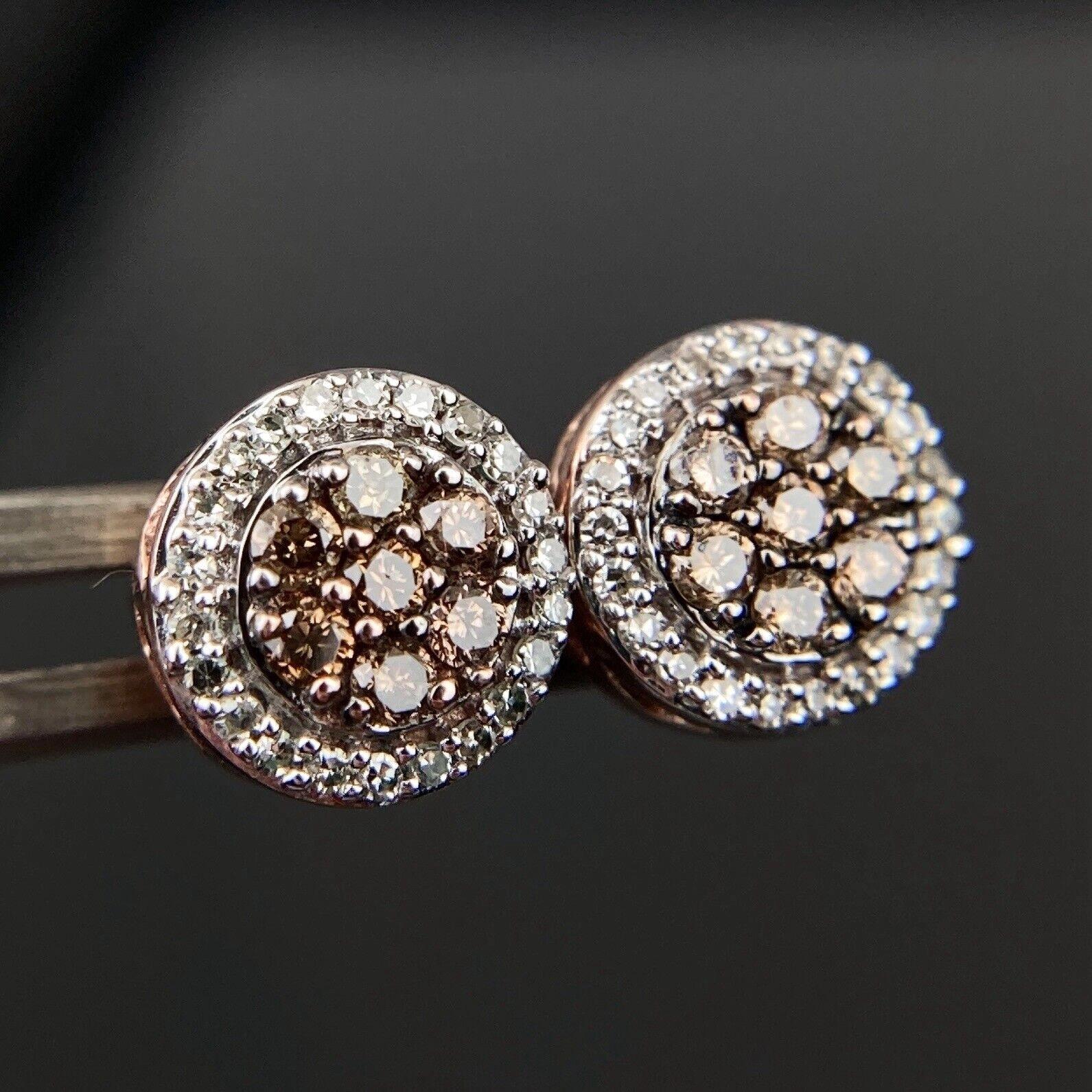 10k Rose Gold White & Champagne Diamond Halo Stud Earrings - Etsy