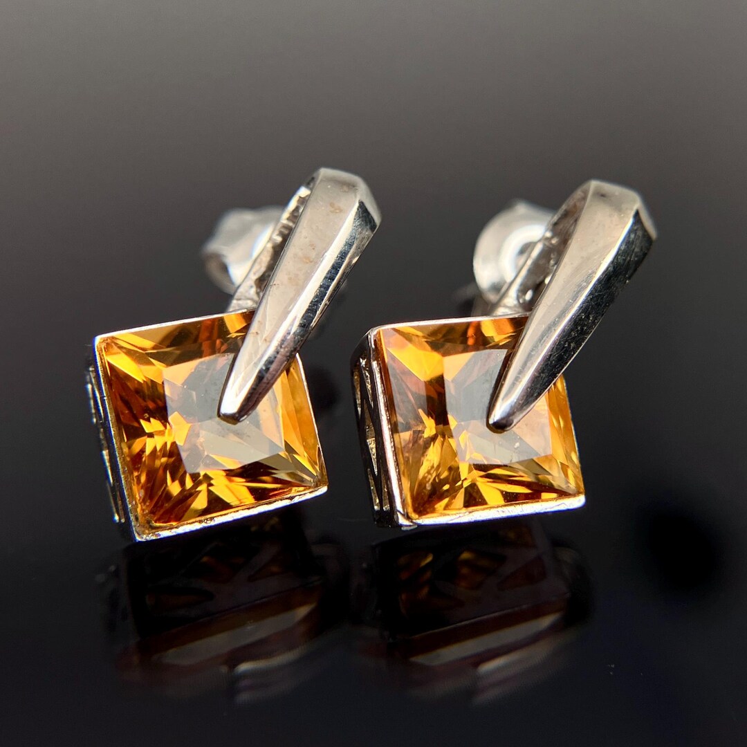 EFFY BH 14k White Gold Square Citrine Earrings - Etsy