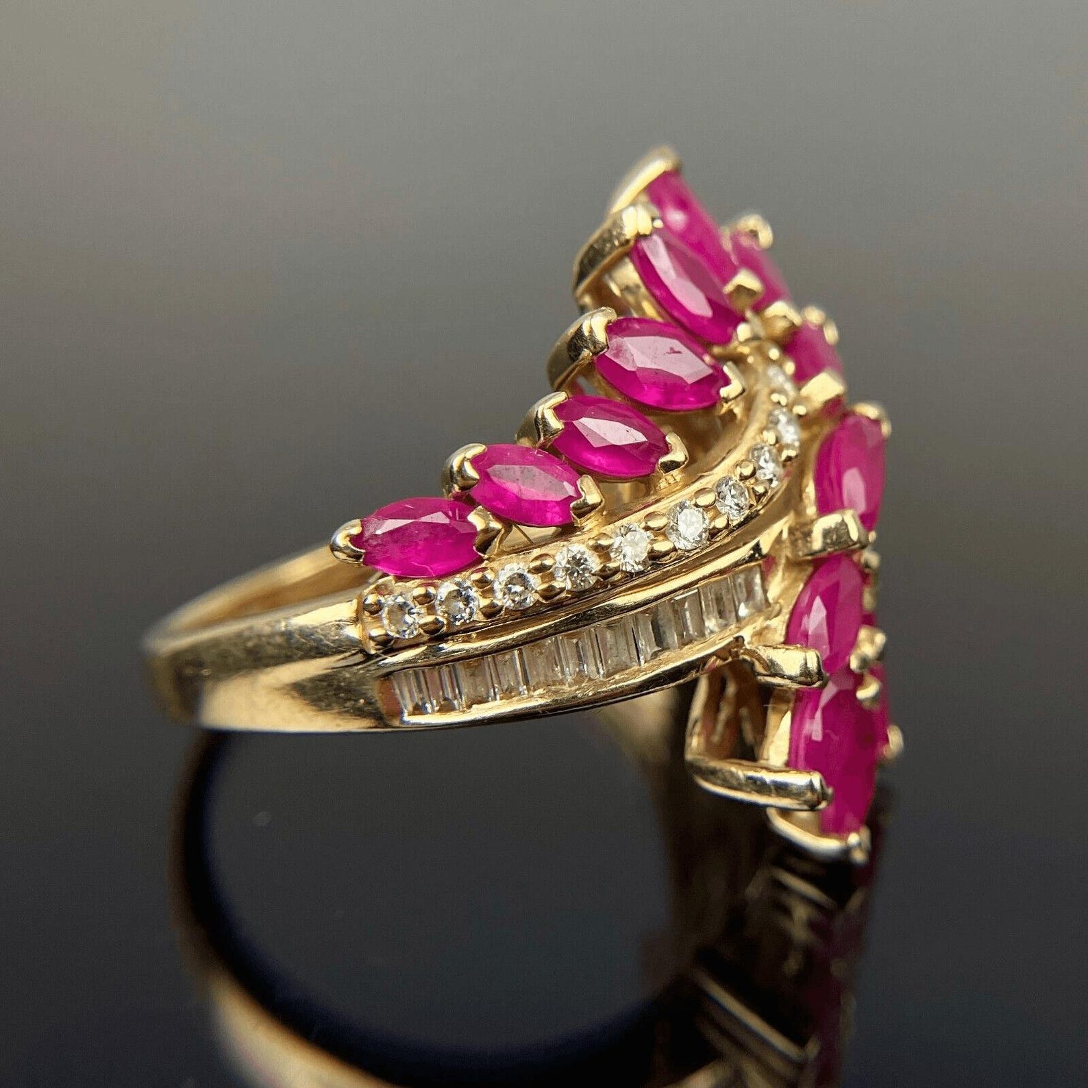 EFFY Ruby Royale 14k Marquise Ruby & Diamond Yellow Gold Ring Size 6.75 ...