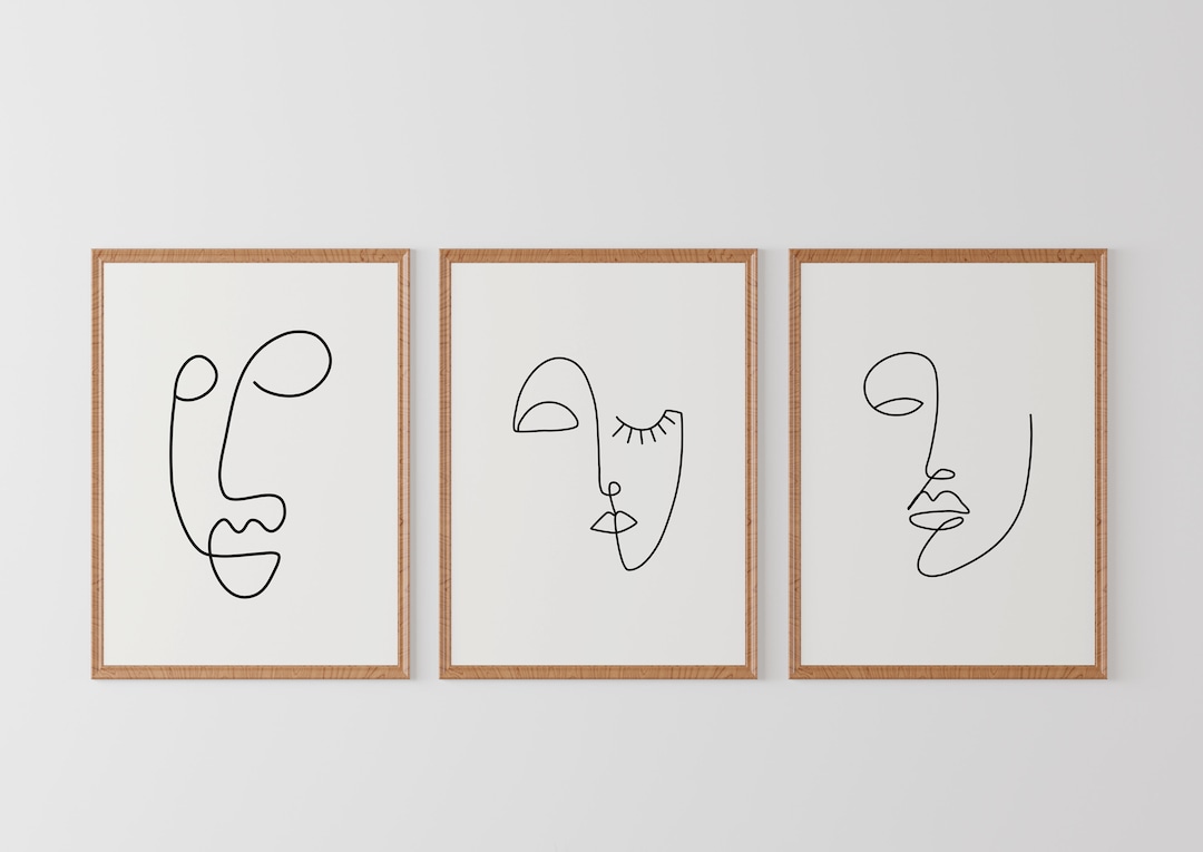 Set of 3 Abstract Wall Prints, Face Line Drawing , Line Art, Abstract ...