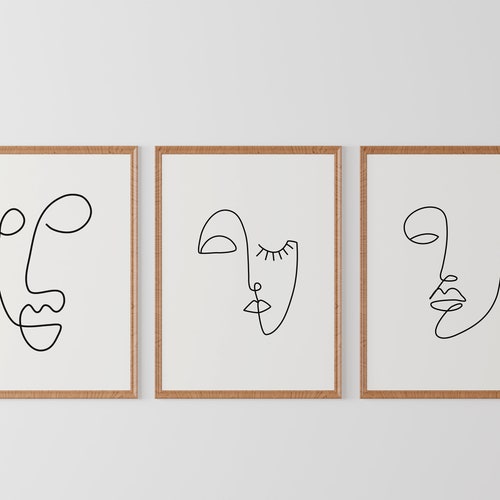 Abstract Line Art Set of 3 Prints Line Drawing Woman - Etsy