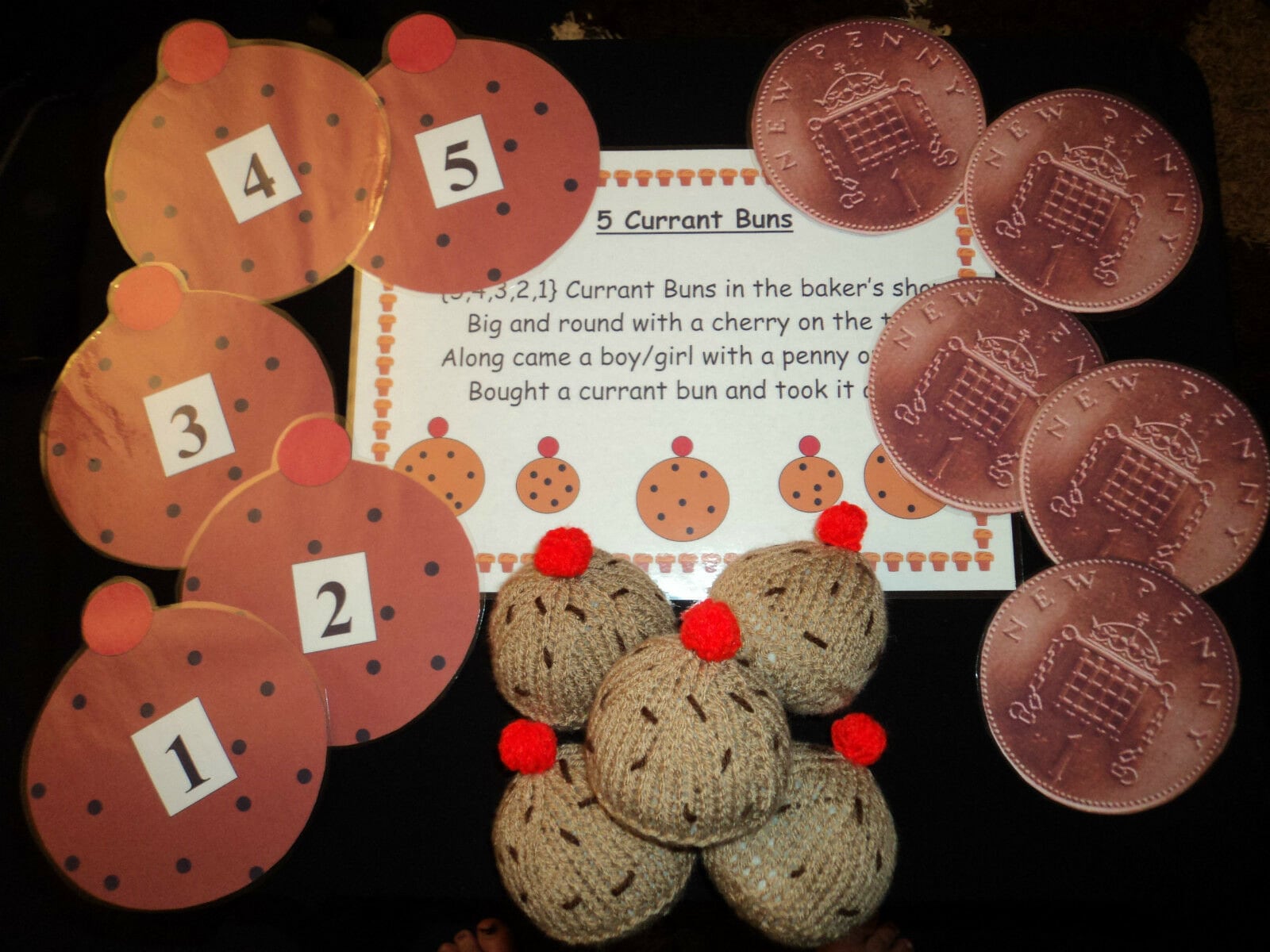 EYFS Nursery Rhyme 5 Currant Buns Knitted, Fun Teaching Resource ...