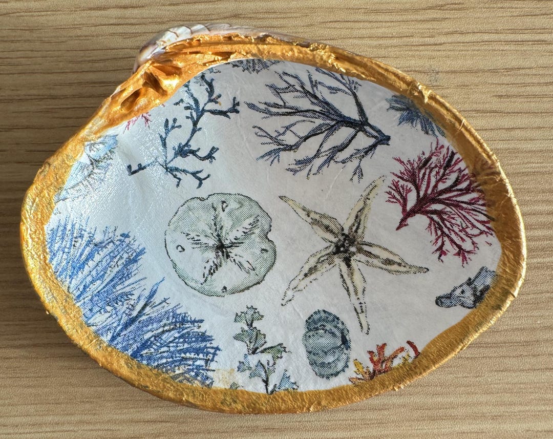 Seashell Art: A Decoupage Adventure on a Clam Shell - Etsy