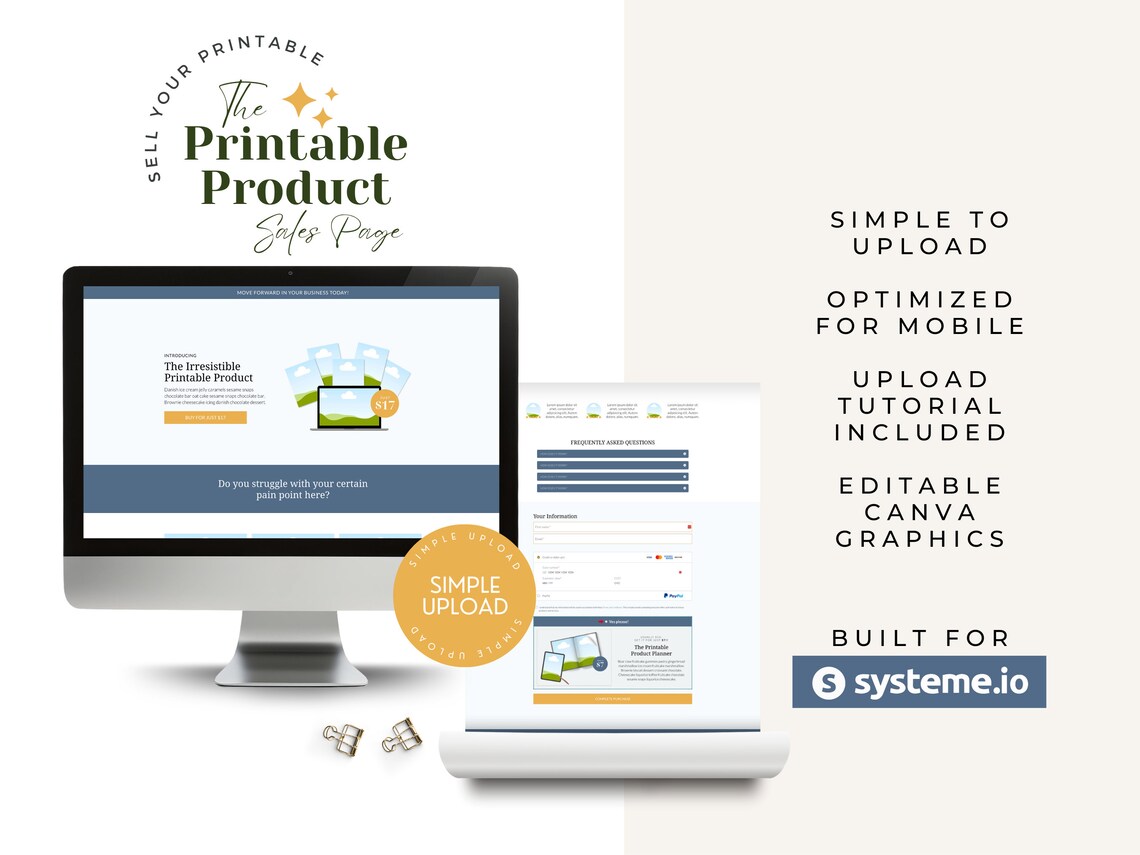 Systeme.io Sales Page | Landing Page | Printable Product Sales Page ...