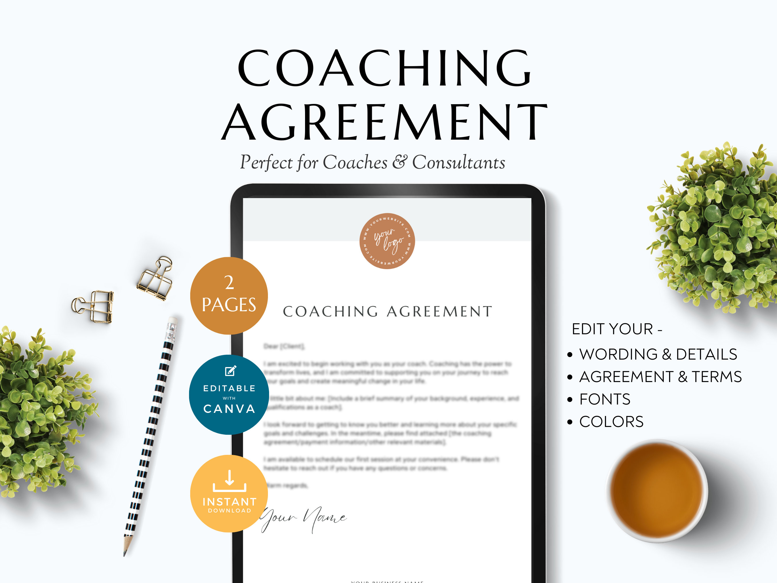Coaching & Consulting Agreement | Coaching Contract | Client Contract ...