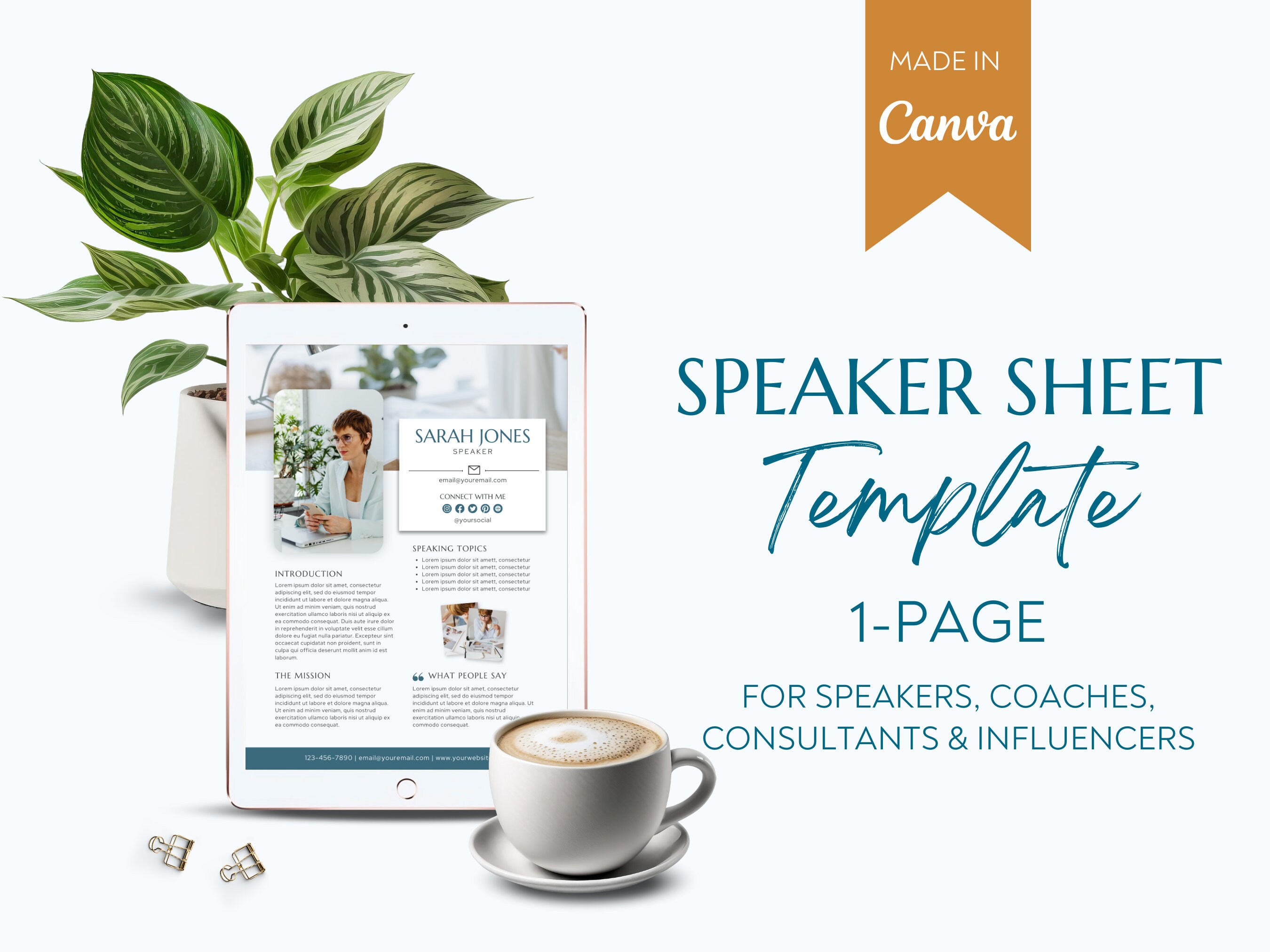One Page Speaker Sheet | Podcast Guest Sheet | Summit Speaker Template ...