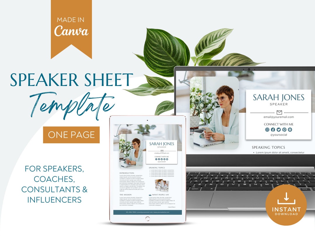 One Page Speaker Sheet | Podcast Guest Sheet | Summit Speaker Template | Business Speaker ...